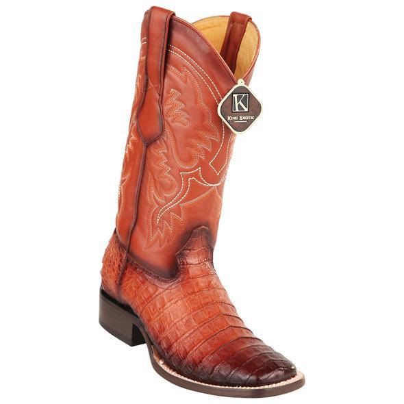 Men's King Exotic Caiman Crepe Sole Square Toe Boots With Saddle Burni ...