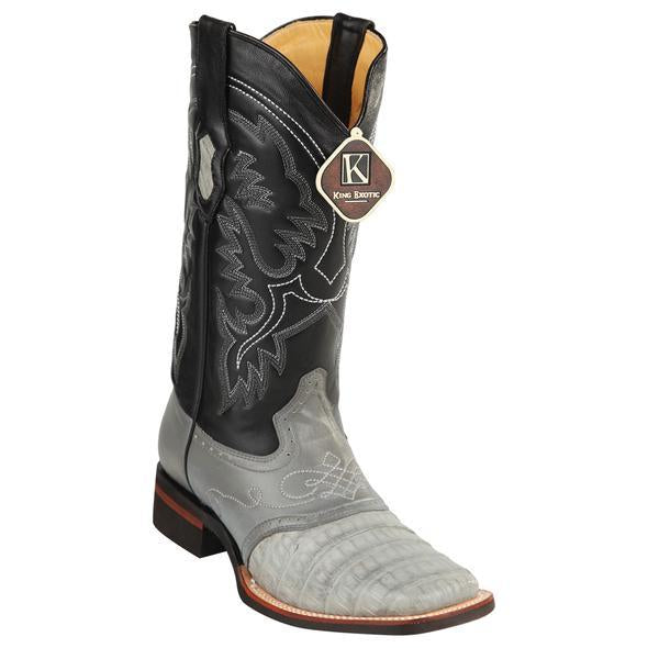Men's King Exotic Caiman Crepe Sole Square Toe Boots With Saddle Gray ...
