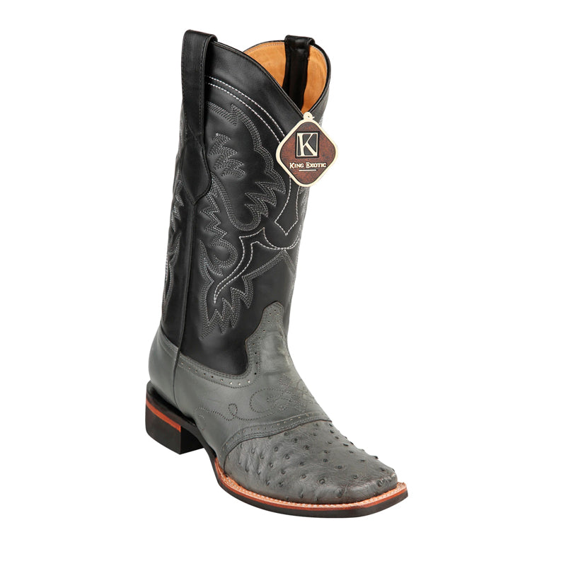 Men's King Exotic Square Toe Ostrich Boots Rubber Sole & Saddle Gray ...
