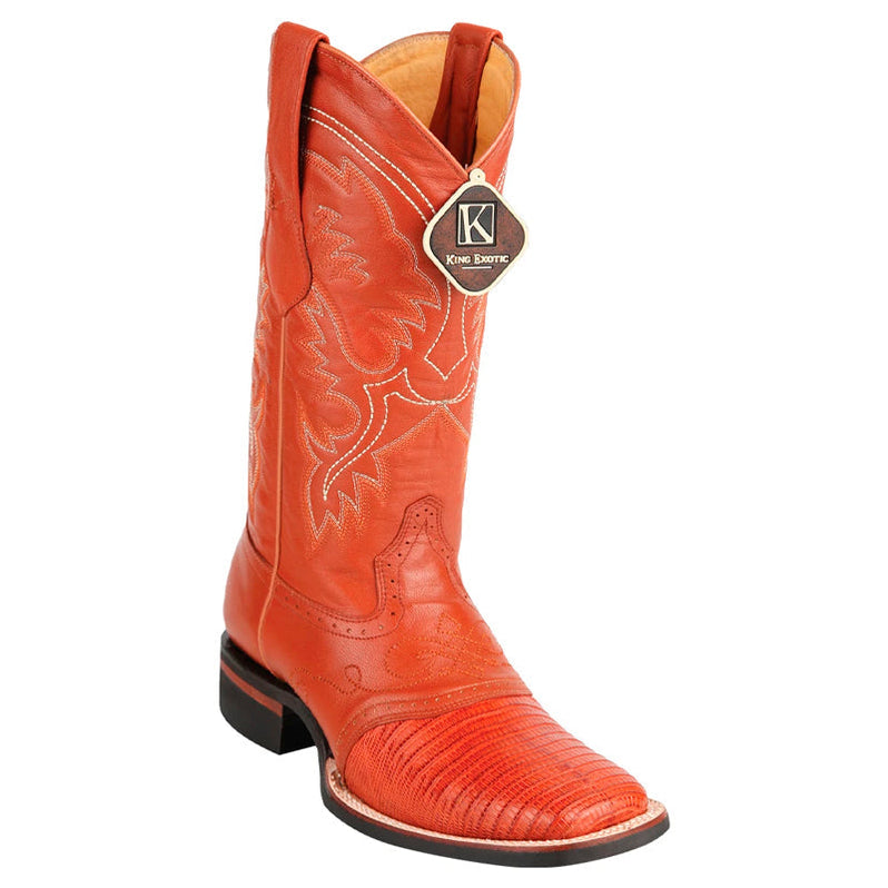 Men's King Exotic Teju Lizard Square Toe Boots With Saddle Handmade Co ...