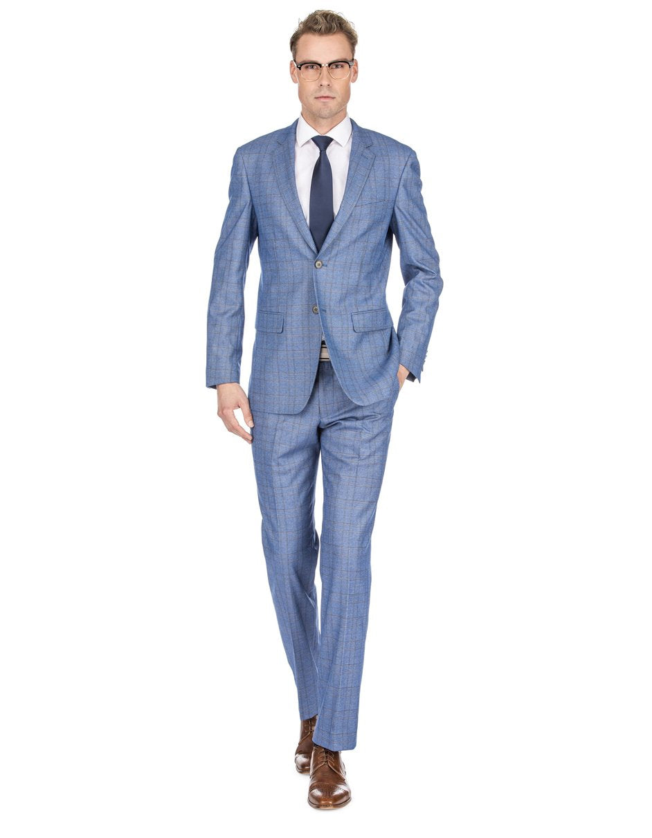 Braveman Men's Light Blue Modern Fit Plaid Suit - Stylish 2-Piece — MensUSA