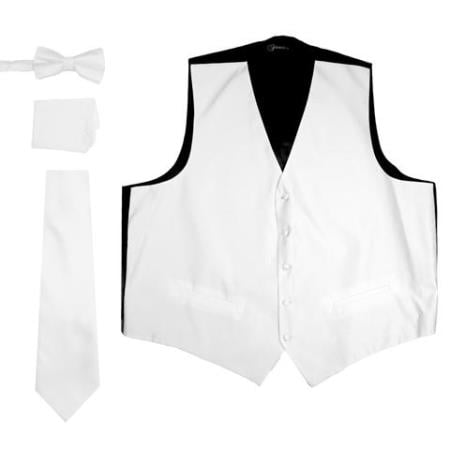 Men's Off White VNeck Five Button Besom Pockets Vest — MensUSA
