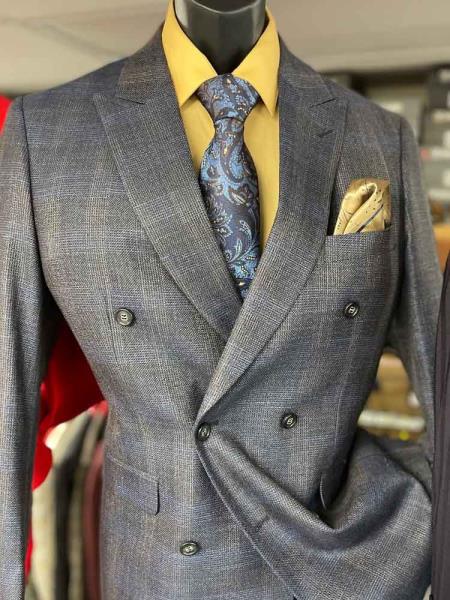 Mens Six Button Peak Lapel Double Breasted Gray Suit — MensUSA