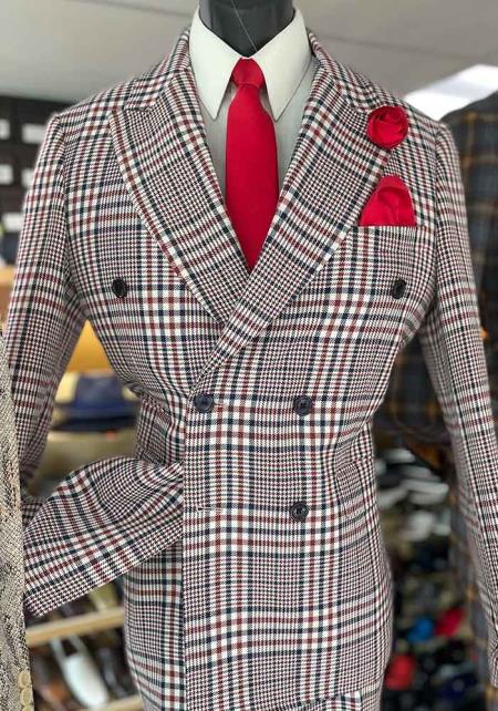 Mens Six Button Peak Lapel Double Breasted Multicolor Suit — MensUSA