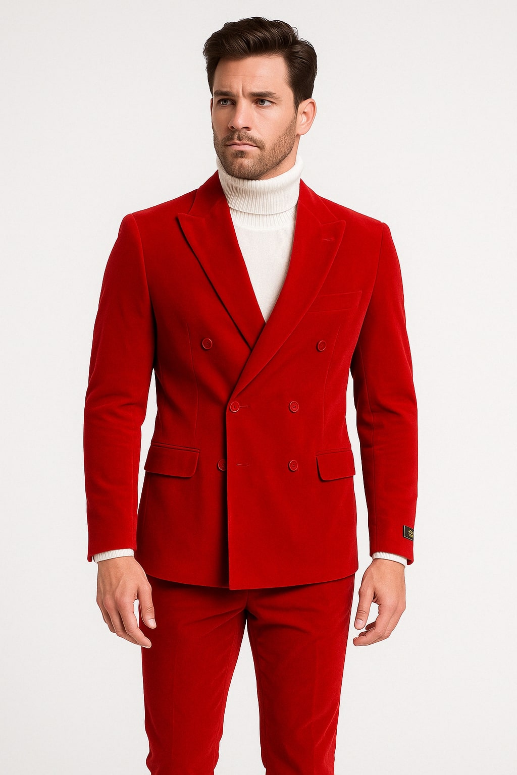 Mens Slim Fit Red Velvet Double Breasted Suit with Peak Lapel – Formal ...