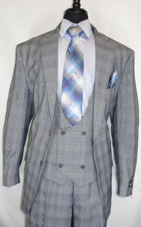 Men's Suit Grey ~ Plaid Design Checkered Suit Jacket — MensUSA