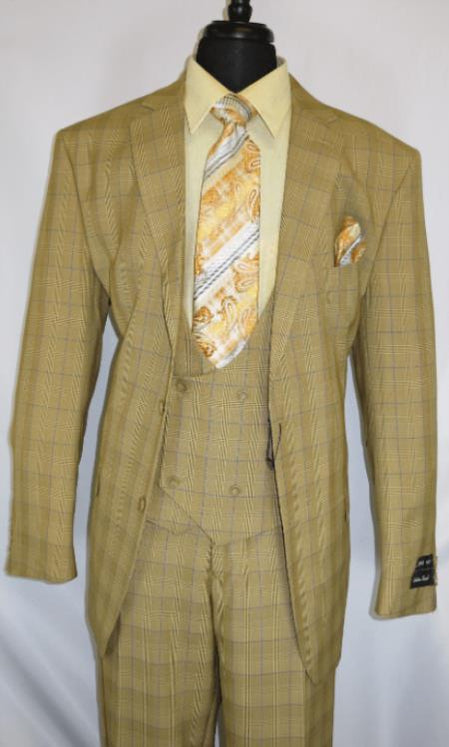 Men's Suit Tan ~ Plaid Design Checkered Suit Jacket — MensUSA