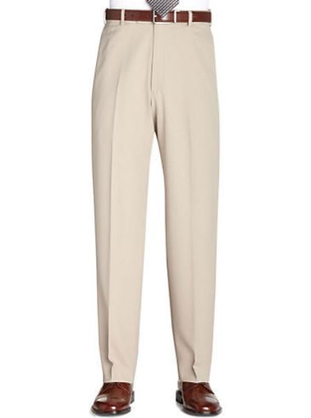 Tan ~ Beige Flat Front Regular Rise Slacks — MensUSA