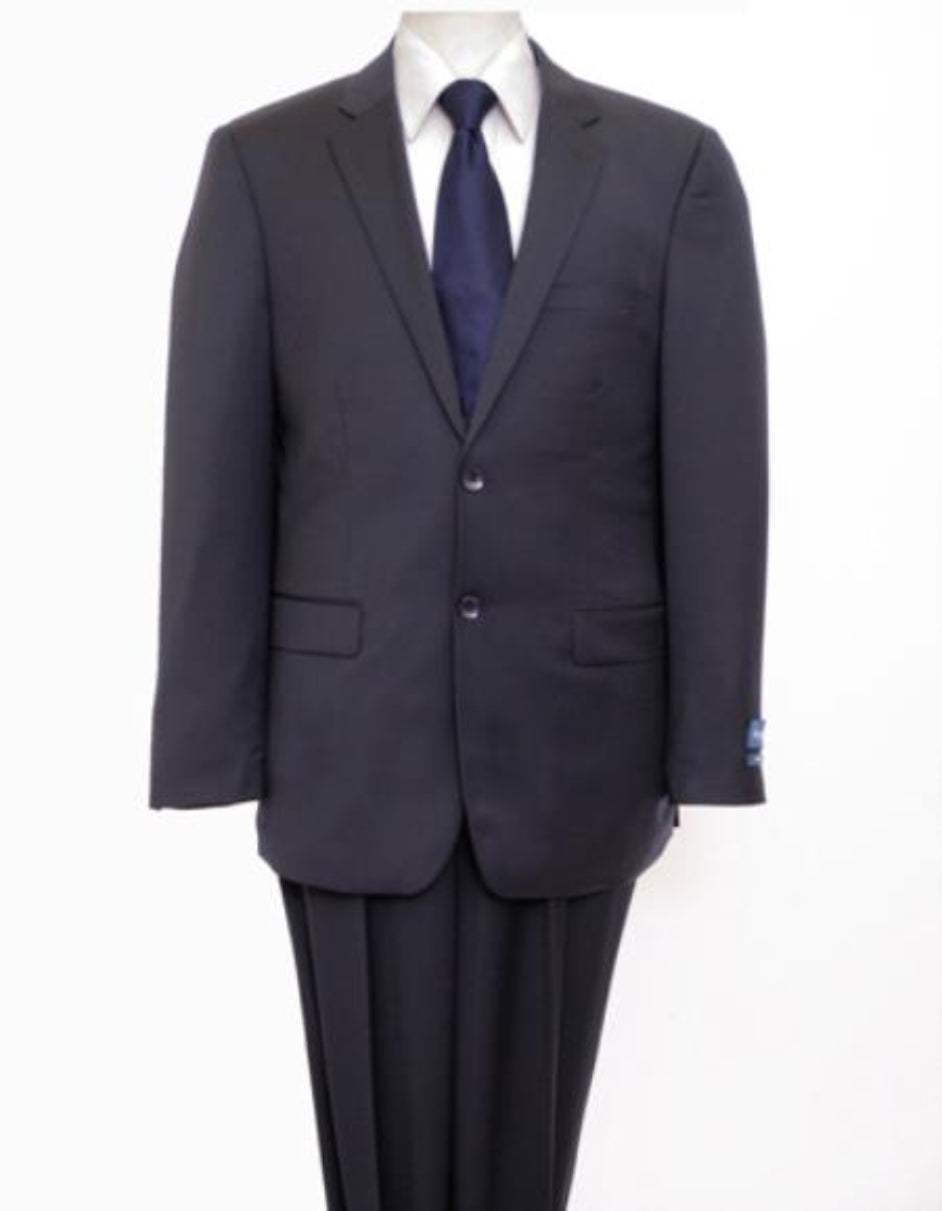 Dark Navy 2 Button Side Vent Authentic Wool Classic Suit with Flat Fro ...