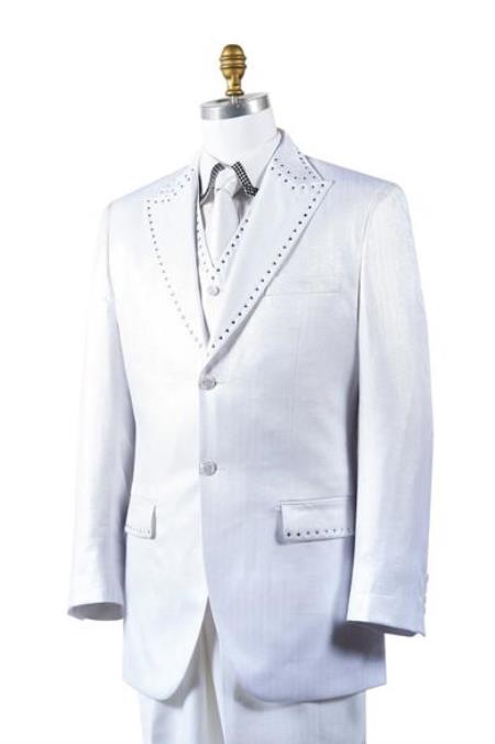 Men's White Sharkskin Rhinestone 3 Piece Entertainer Suit - All White ...