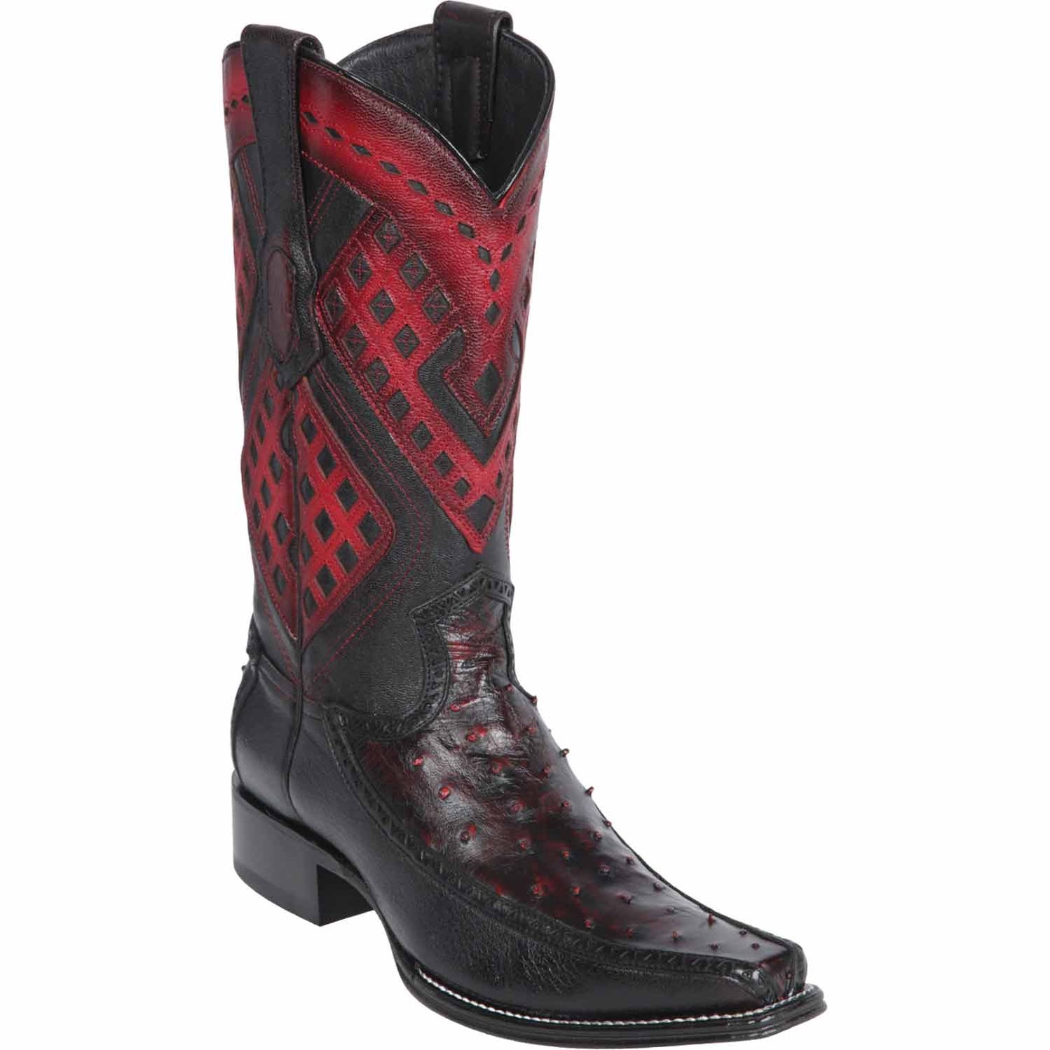 Men's Wild West Ostrich with Deer Skin Square Toe Boots 276F03 — MensUSA