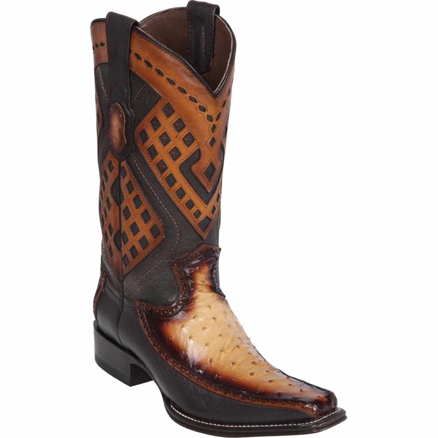 Men's Wild West Ostrich with Deer Skin Square Toe Boots 276F03 — MensUSA