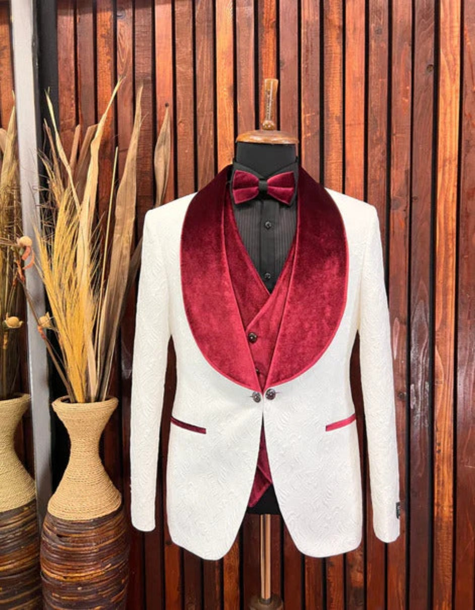 Maroon Tuxedo - Mens Burgundy Tuxedo Jacket + Vest + Pants - Wedding T ...