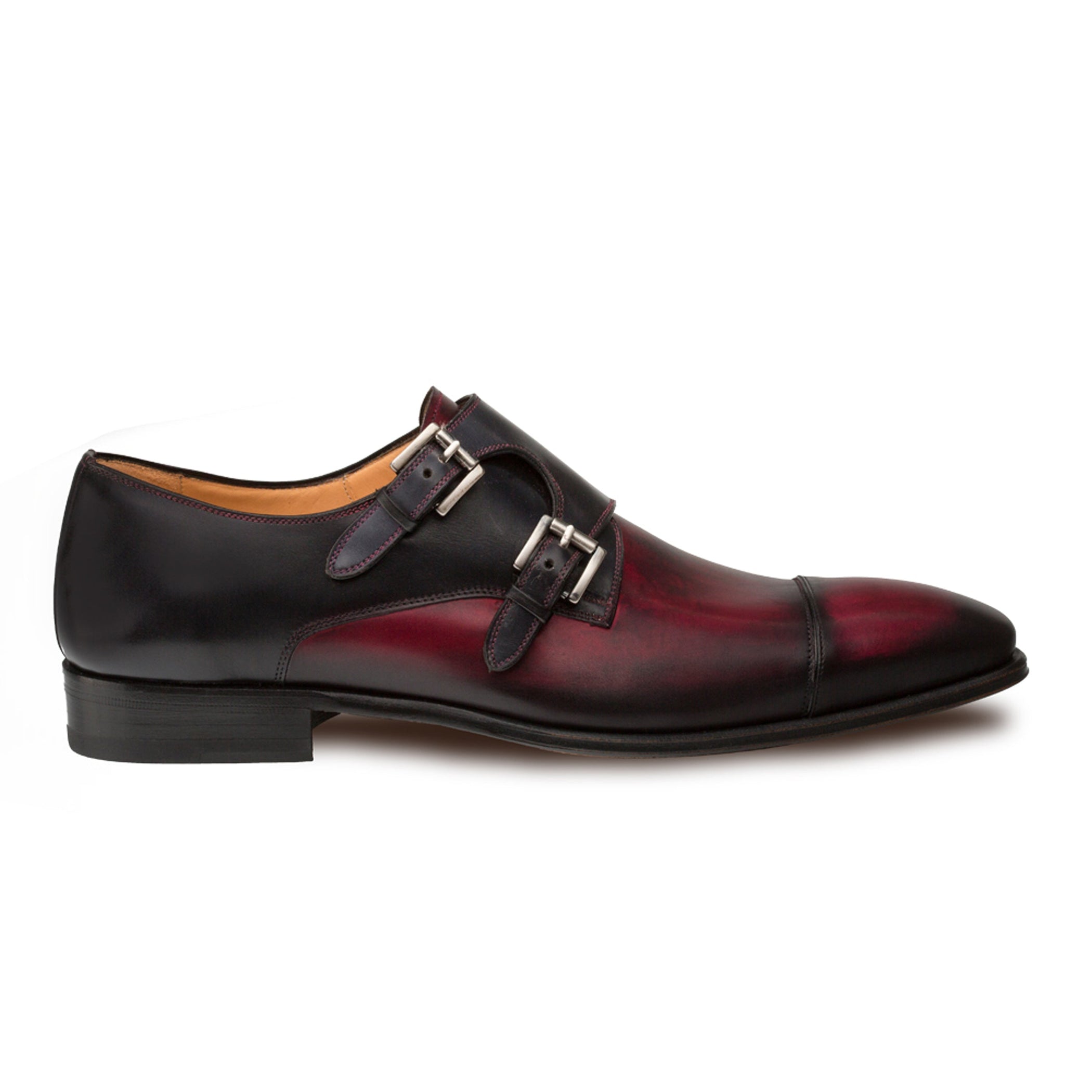Mens Mezlan Bardem Calfskin Double Monk Strap Dress Shoe in Black & Bu ...