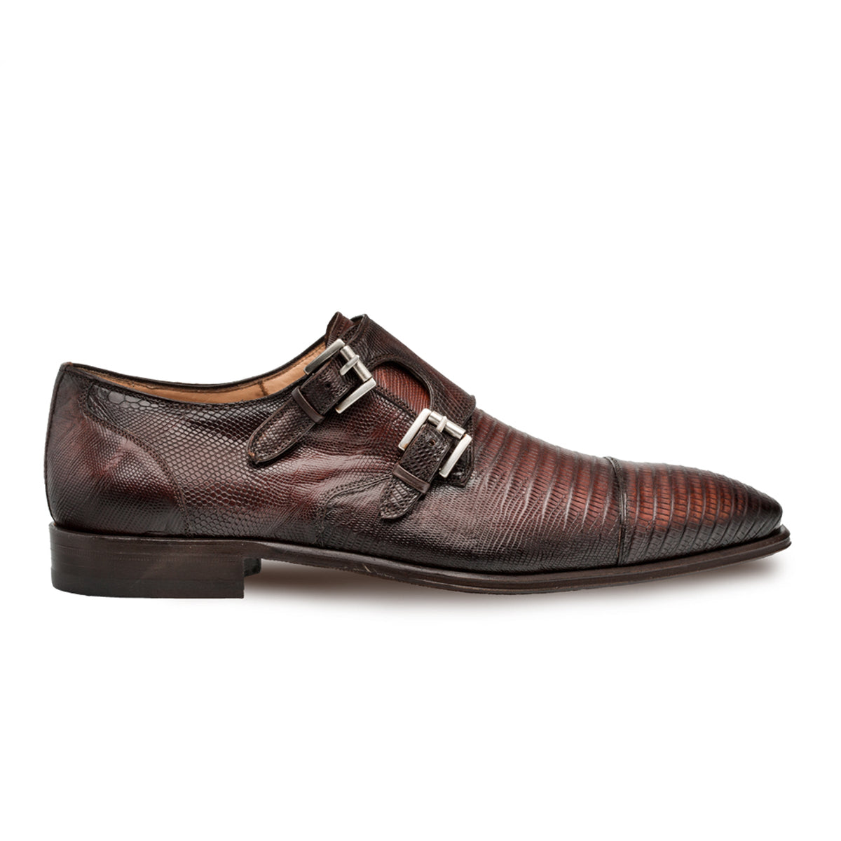 Mens Mezlan Argentum Lizard Double Monk Strap in Cognac — MensUSA