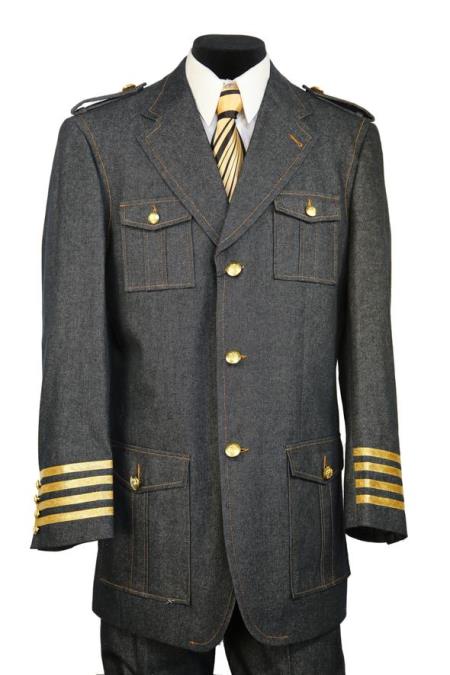 Men's Military Style Tri-Stripe Zoot Suit Black – MensUSA