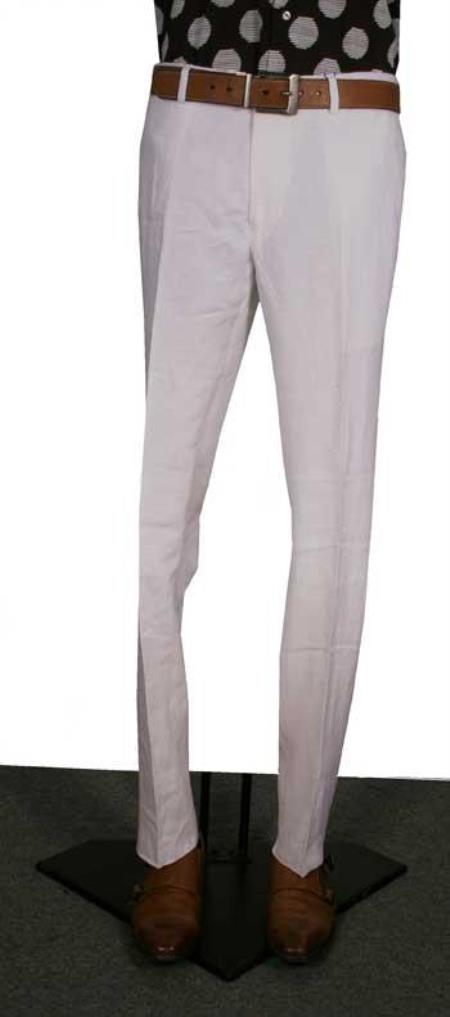 Men's Modern Fit Flat Front Men's Tapered Men's Dress Pants White — MensUSA