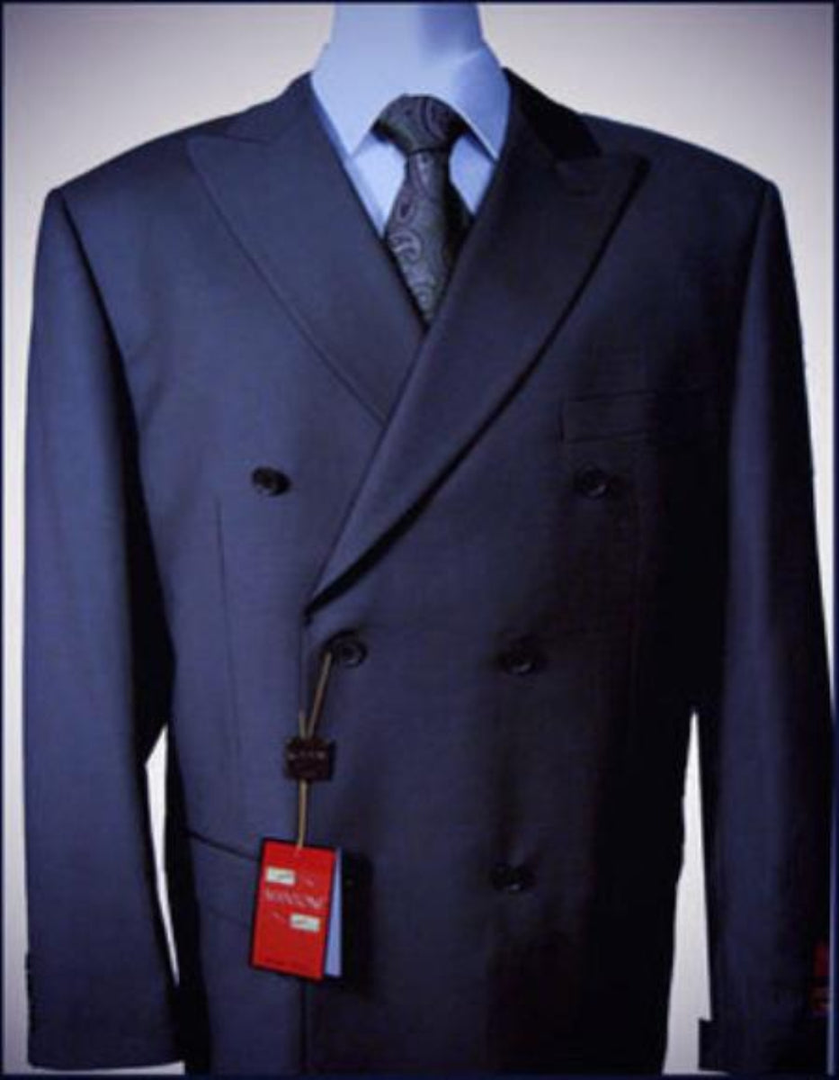 Navy Double Breasted Suits peak lapel wool front With Side Vent Jacket ...