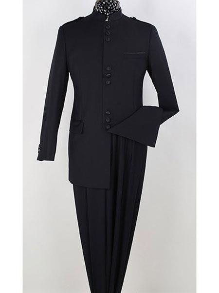 Men's Dark Navy 2 Piece Nehru Style Mandarin Collar Suit — MensUSA