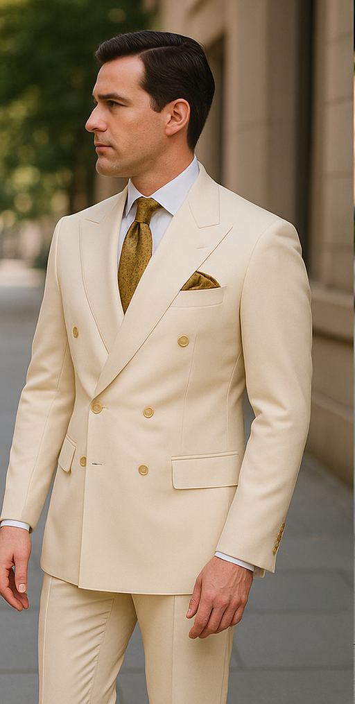 Off White - Ivory - Cream Color White Double Breasted Stylish Peaked L — MensUSA