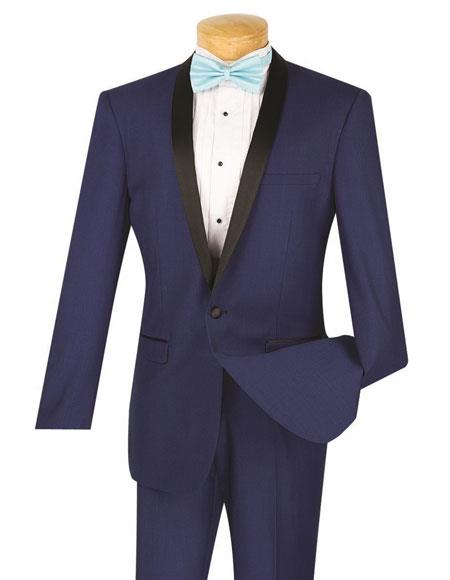 Men's One Button Slim Fit Tuxedo Blue Tux T-SS — MensUSA