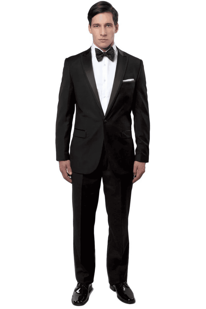 Men's Slim Fit One Button Satin Trim Peak Lapel Prom & Wedding Tuxedo ...