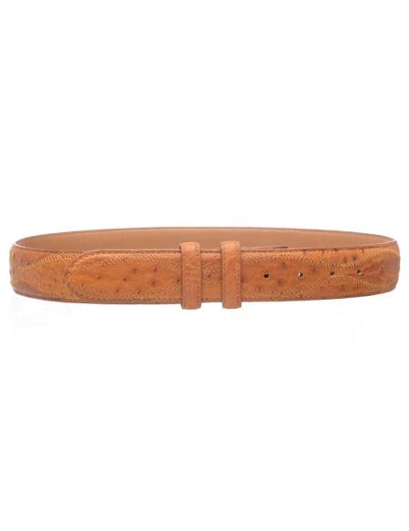 Men's Patchwork Genuine Ostrich Quill Cognac Skin Belt — MensUSA