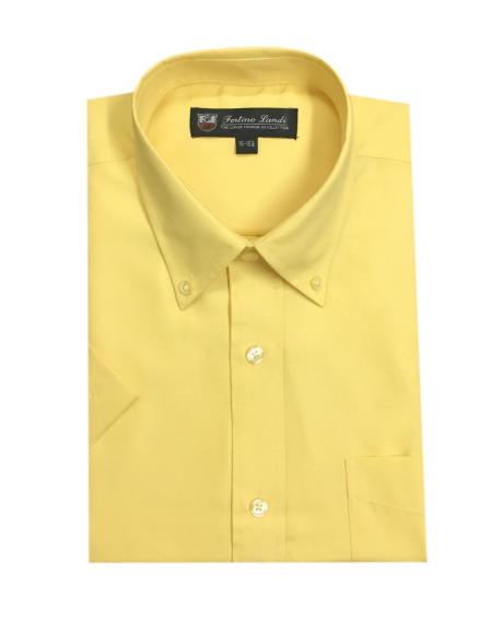 Oxford Yellow Button-Down Point Collar Men'S Short Sleeve Cotton Blend ...