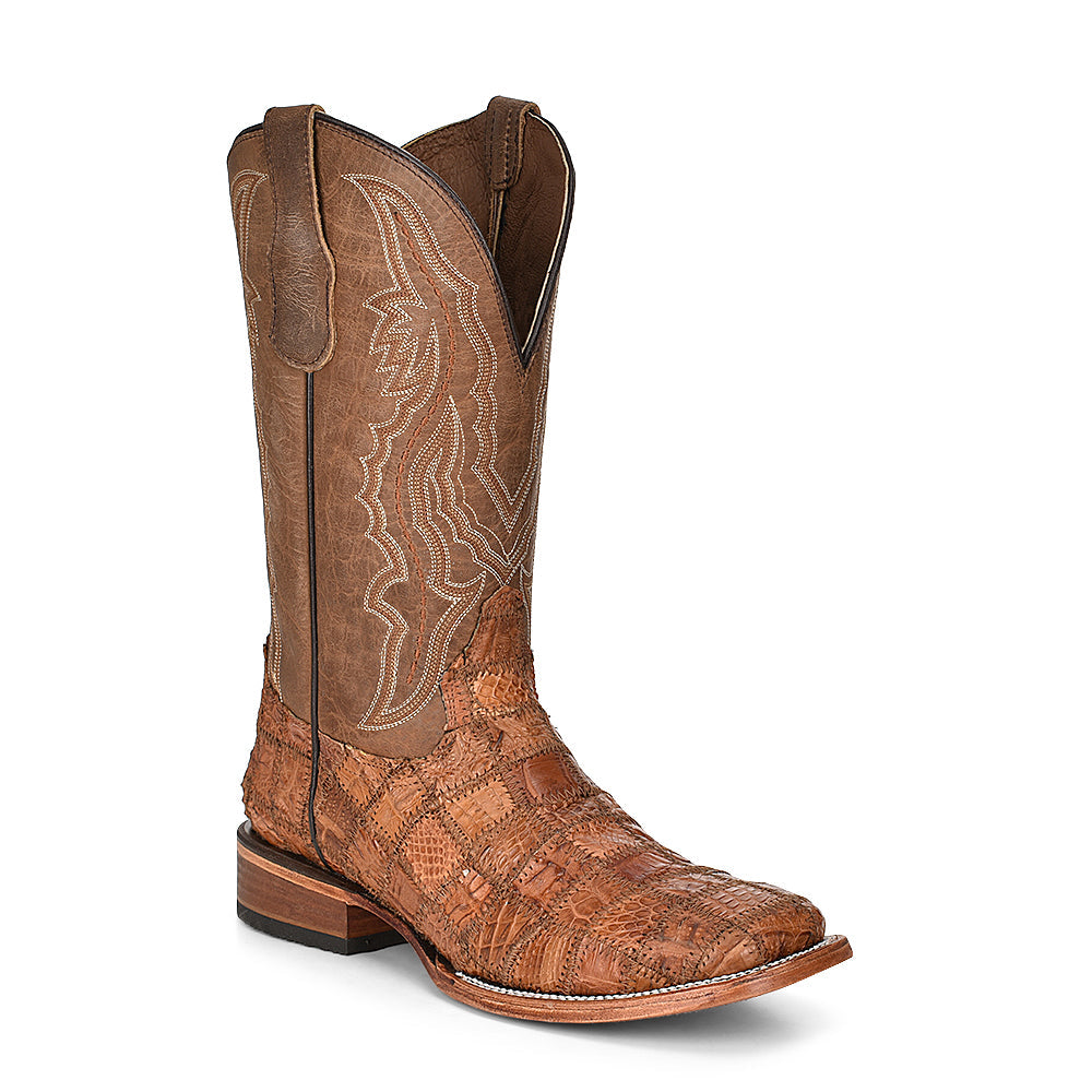 Corral Patchwork Caiman Cowboy Boot Cognac | Exotic Western Boot — MensUSA