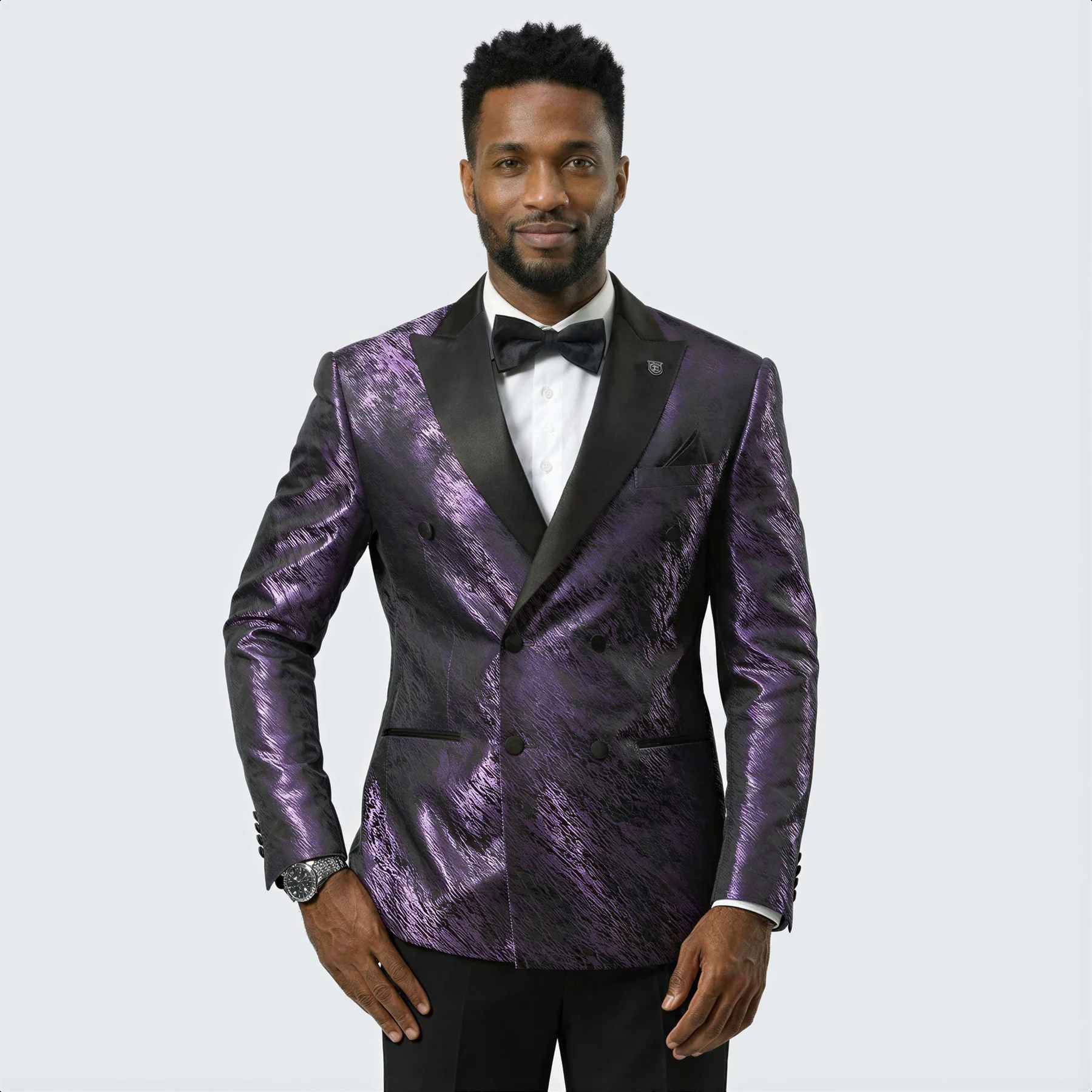 Purple Jacquard Prom Tuxedo Jacket – Double-Breasted Satin Peak Lapel ...