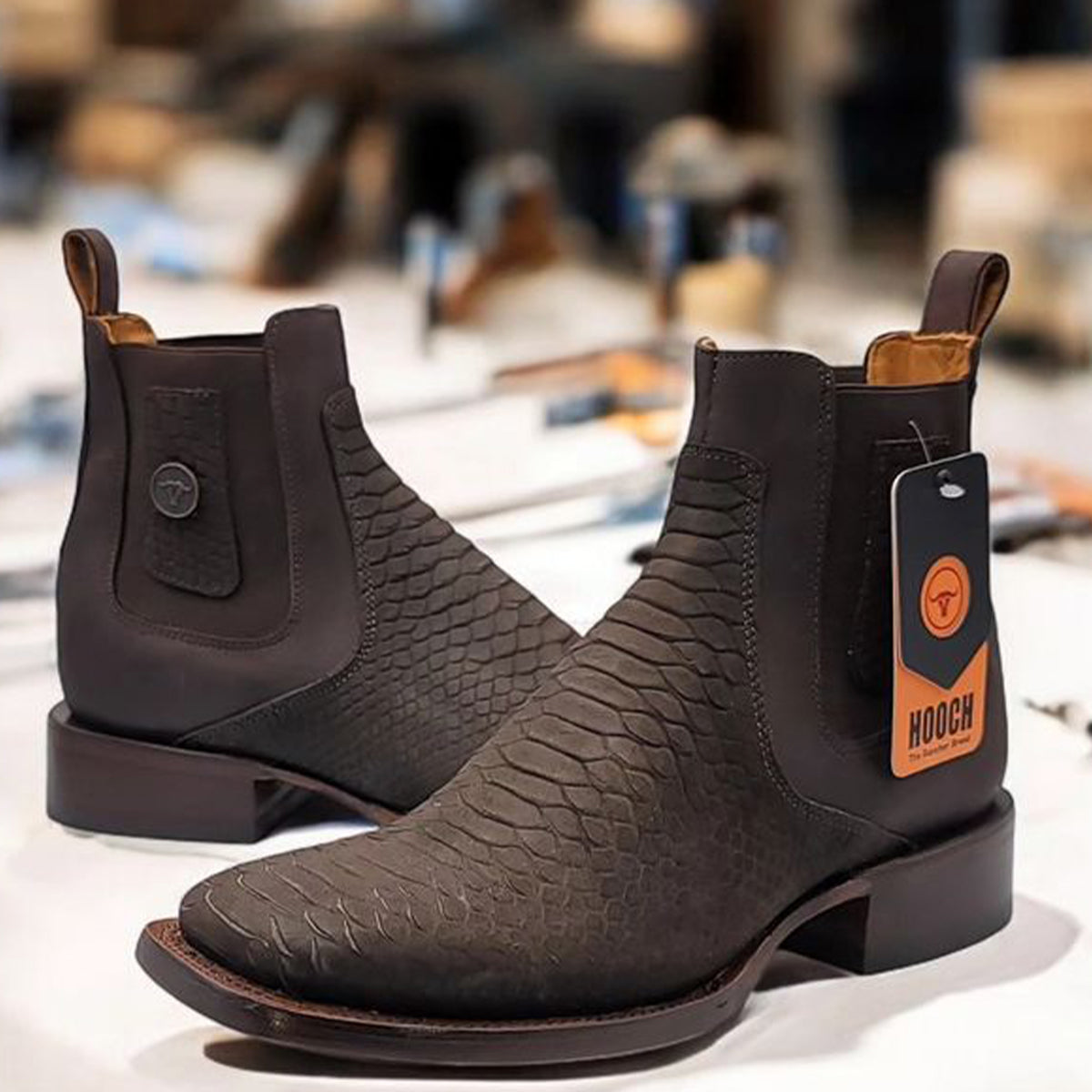 Brown Python Print Short Cowboy Boots — MensUSA