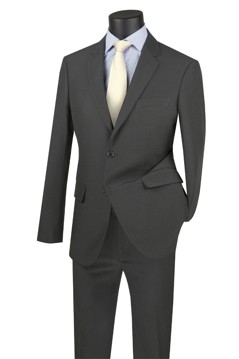 Mens Basic 2 Button Classic Fit Poplin Suit in Charcoal — MensUSA