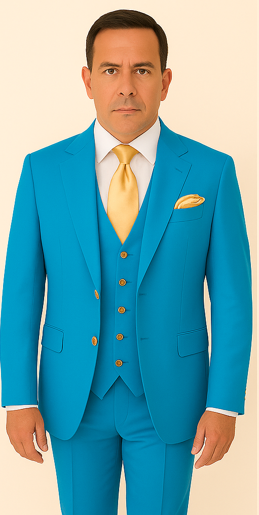 Rossi Man BOND RM1776 Slim Fit 3-Piece Suit – Tailored Turquoise Blue ...