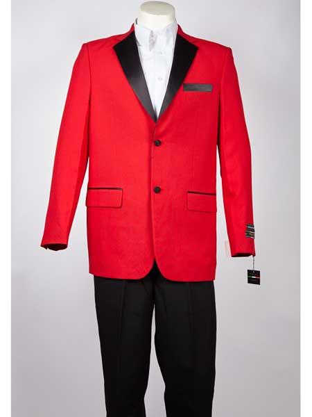 Men's Red Two Tone Trimming 2 Button Tuxedo - Red Tuxedo — MensUSA