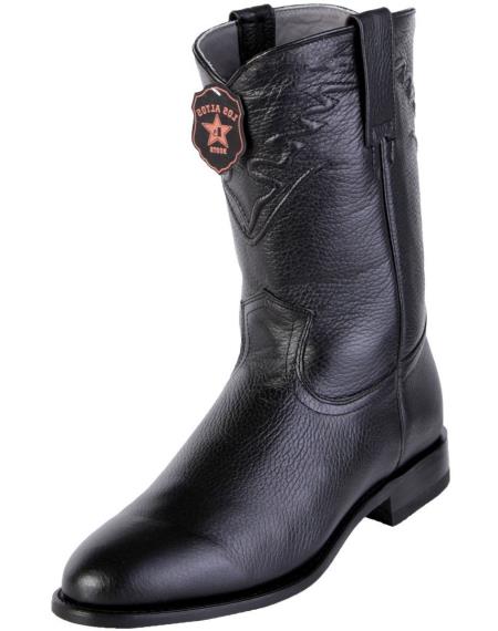 Men's Handcrafted Black Los Altos Boots Roper Toe Style Genuine Elk Le ...
