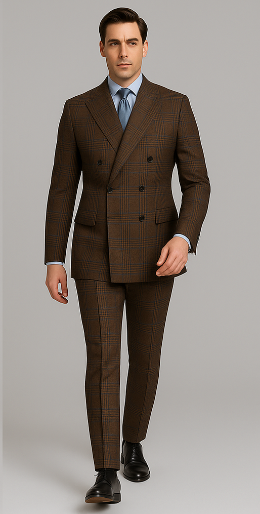 Rossiman Brown & Blue Vintage Glen Plaid Suit with Windowpane Pattern ...