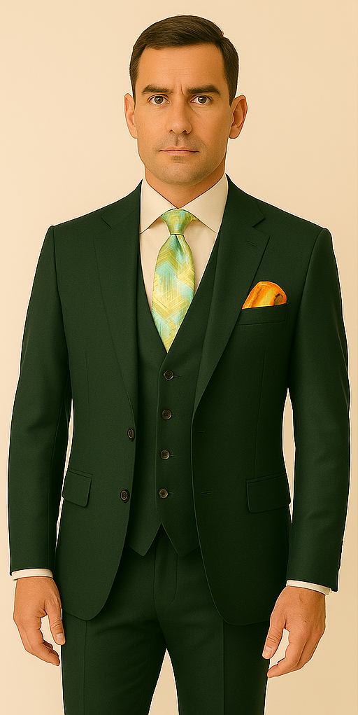 Rossiman Hunter Green Slim Fit Men's Suit – 3-Piece Vested Set with Fl ...