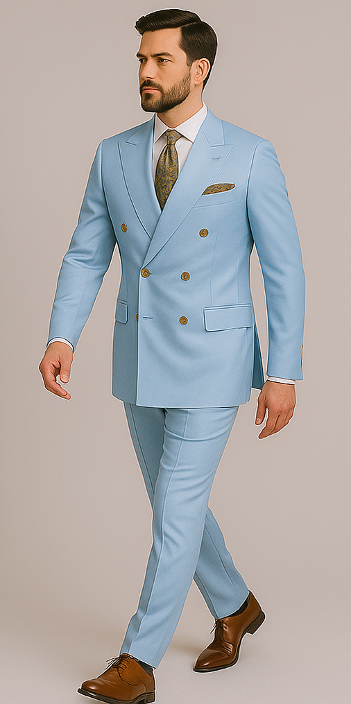 Rossiman Men’s Light Blue Slim Fit Suit – Elegant Double-Breasted Desi ...