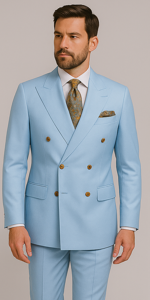 Rossiman Men’s Light Blue Slim Fit Suit – Elegant Double-Breasted Desi ...