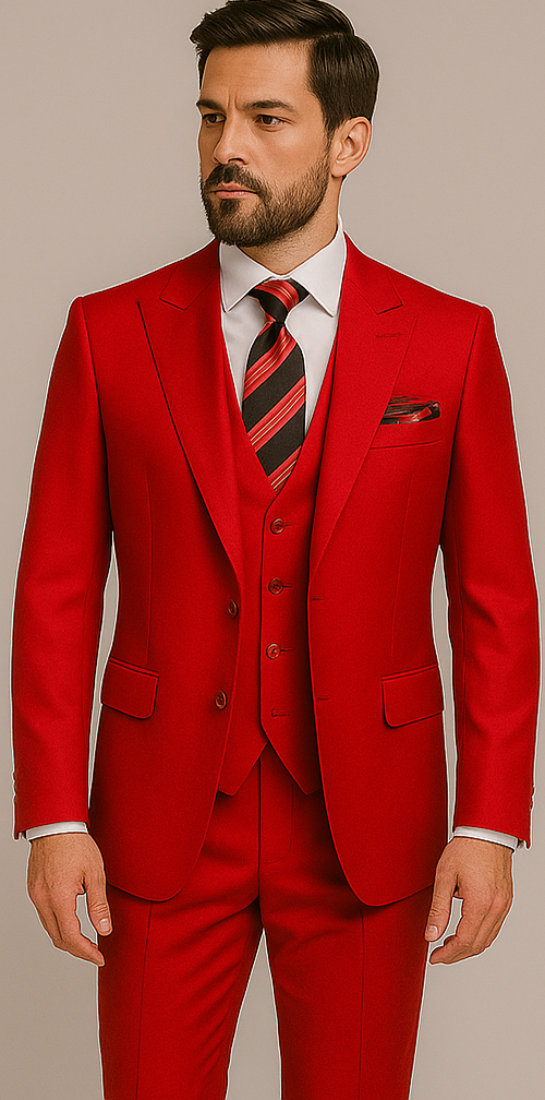 Rossiman Men’s Red Slim Fit Suit – Stylish Double-Breasted Jacket — MensUSA