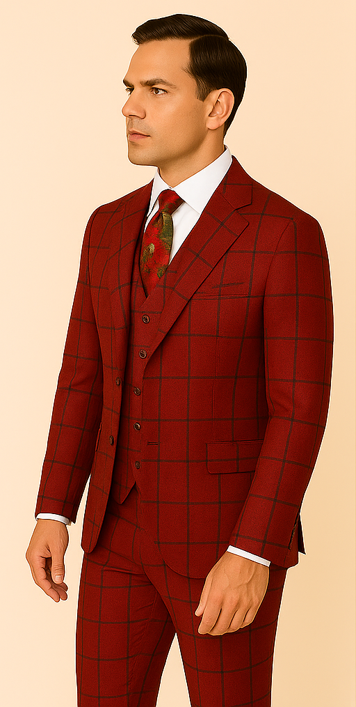 Rossiman Suit – Red & Blue Plaid Windowpane Double-Breasted Suit for M ...