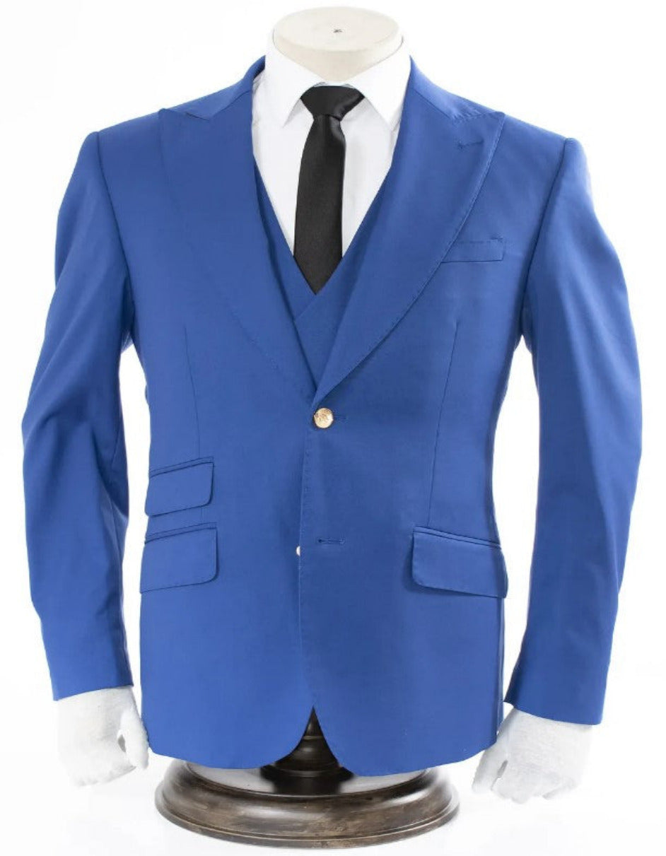 Royal Blue 3-Piece Slim-Fit Suit with Gold Buttons — MensUSA