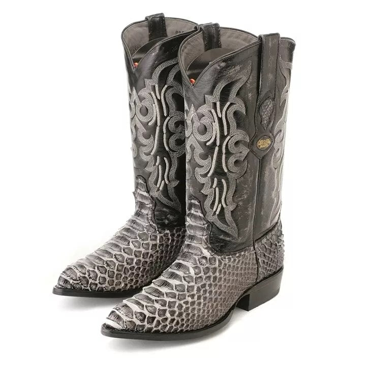 J Toe Cowboy Boots - J Toe Western Boots - Los Altos Rustic Black Pyth — MensUSA