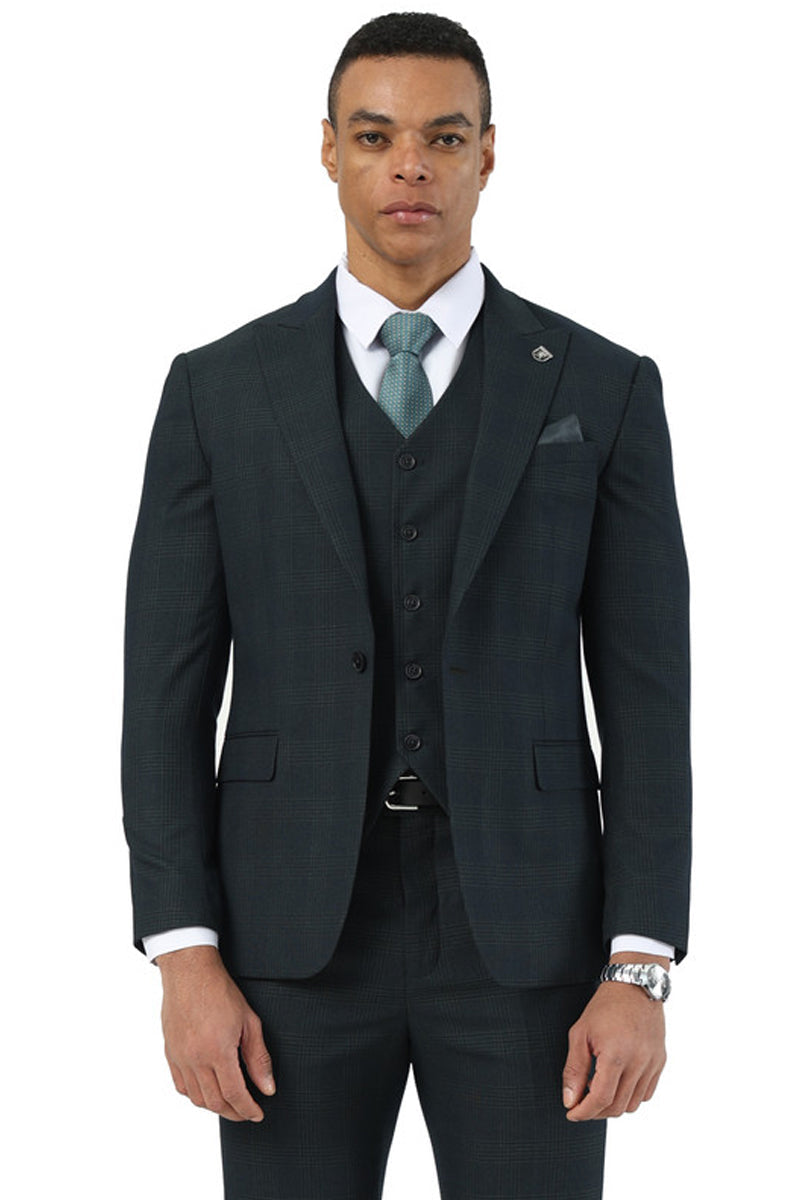 Men's Stacy Adams One Button Peak Lapel Vested Suit in Dark Hunter Gre ...