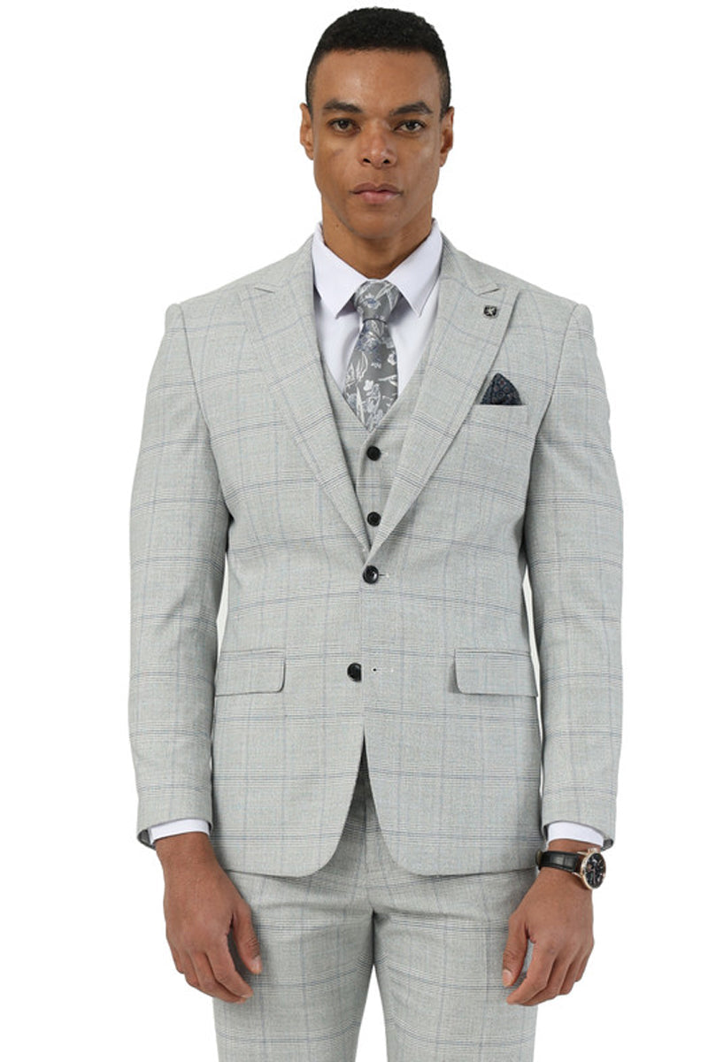 Men's Stacy Adams Two Button Vested Peak Lapel Suit in Light Grey Wind ...