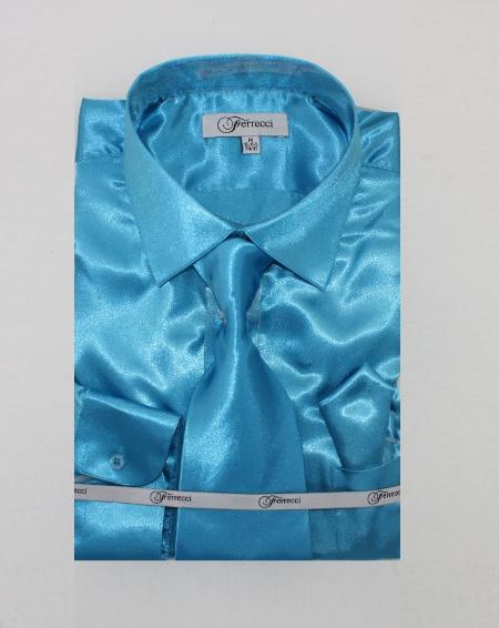 Mens Turquoise Dress Shirt FerSH1 Men's Shiny Luxurious Shirt turquois ...