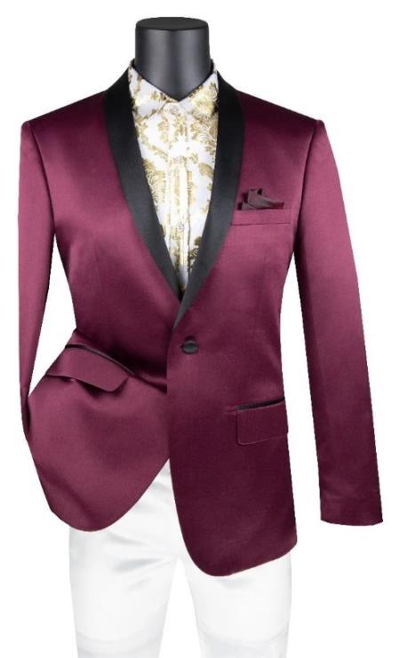 Shiny Suit - Sharkskin Tuxedo - Bright Color Burgundy Tuxedo Perfect F ...