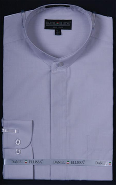 Banded Collarless Silver Men's Dress Shirt — MensUSA