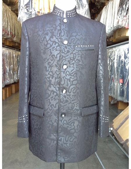 Men's Black Mandarin Collar 5 Button Suit - MensUSA