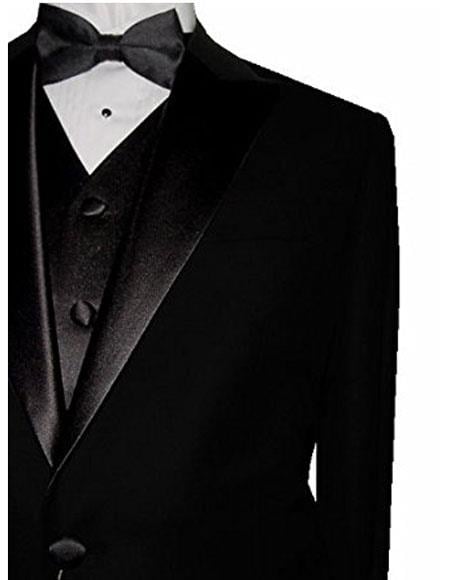 Men's Black 2 Button Peak Lapel Suit- High End Suits - High Quality Su ...